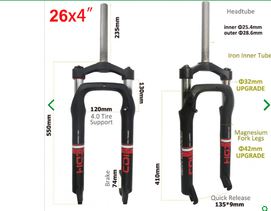 26 inch x 4" Fat Tire Suspension Fork – Seagull Powered